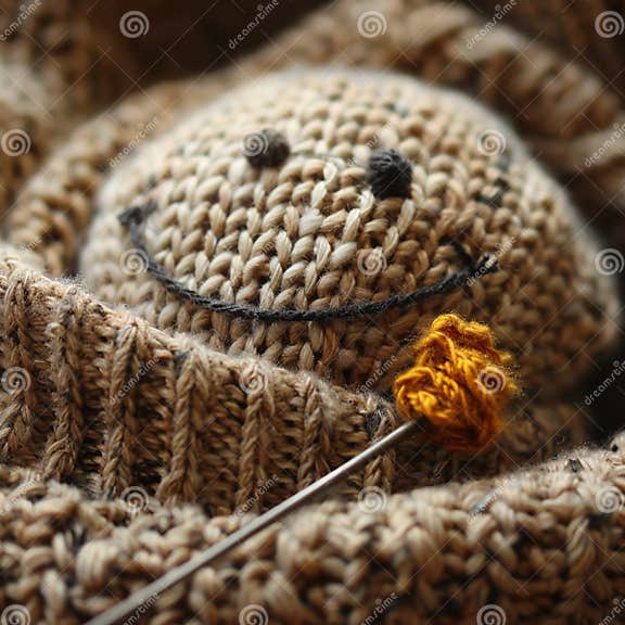 Smiley Face Knitting Scarf with Needle Stock Illustration ...