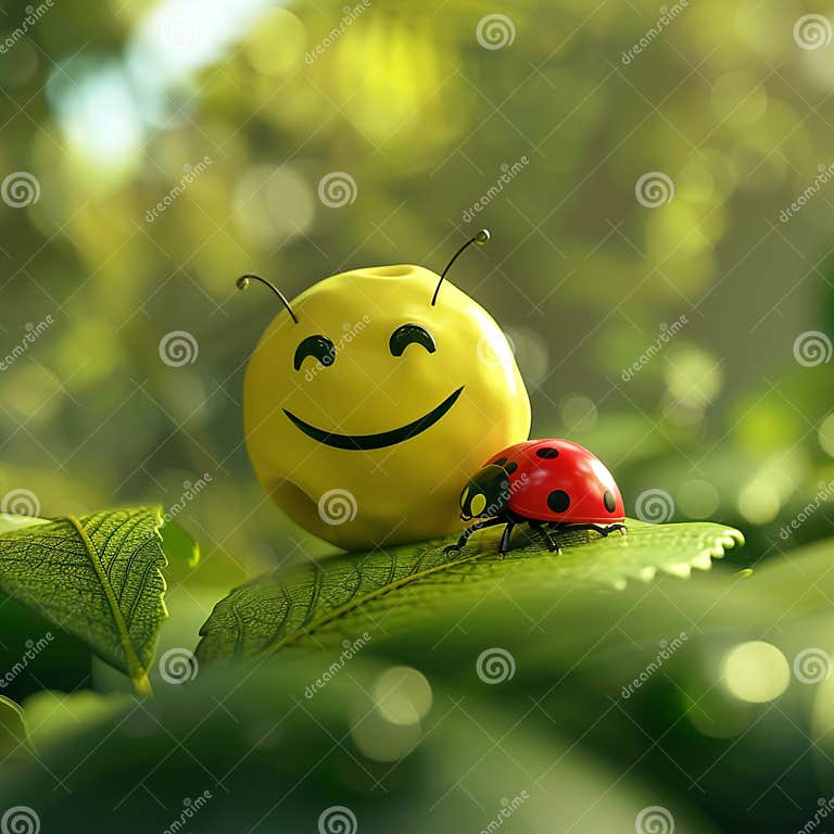 Smiley Face with Ladybug Crawling on Leaf Stock Illustration ...