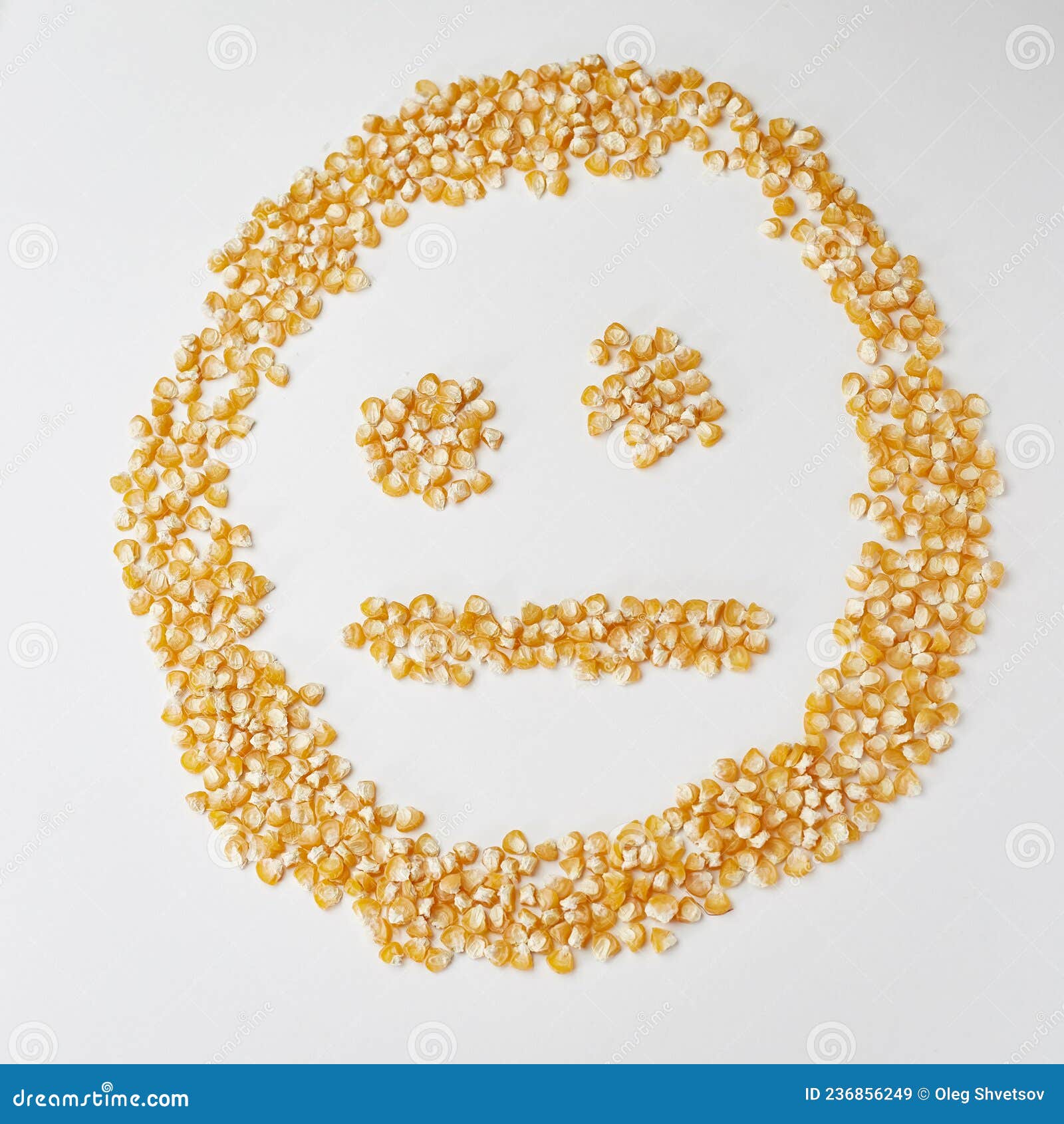 Smiley Face Made of Corn Seeds on a White Background, Emotion Neutral ...