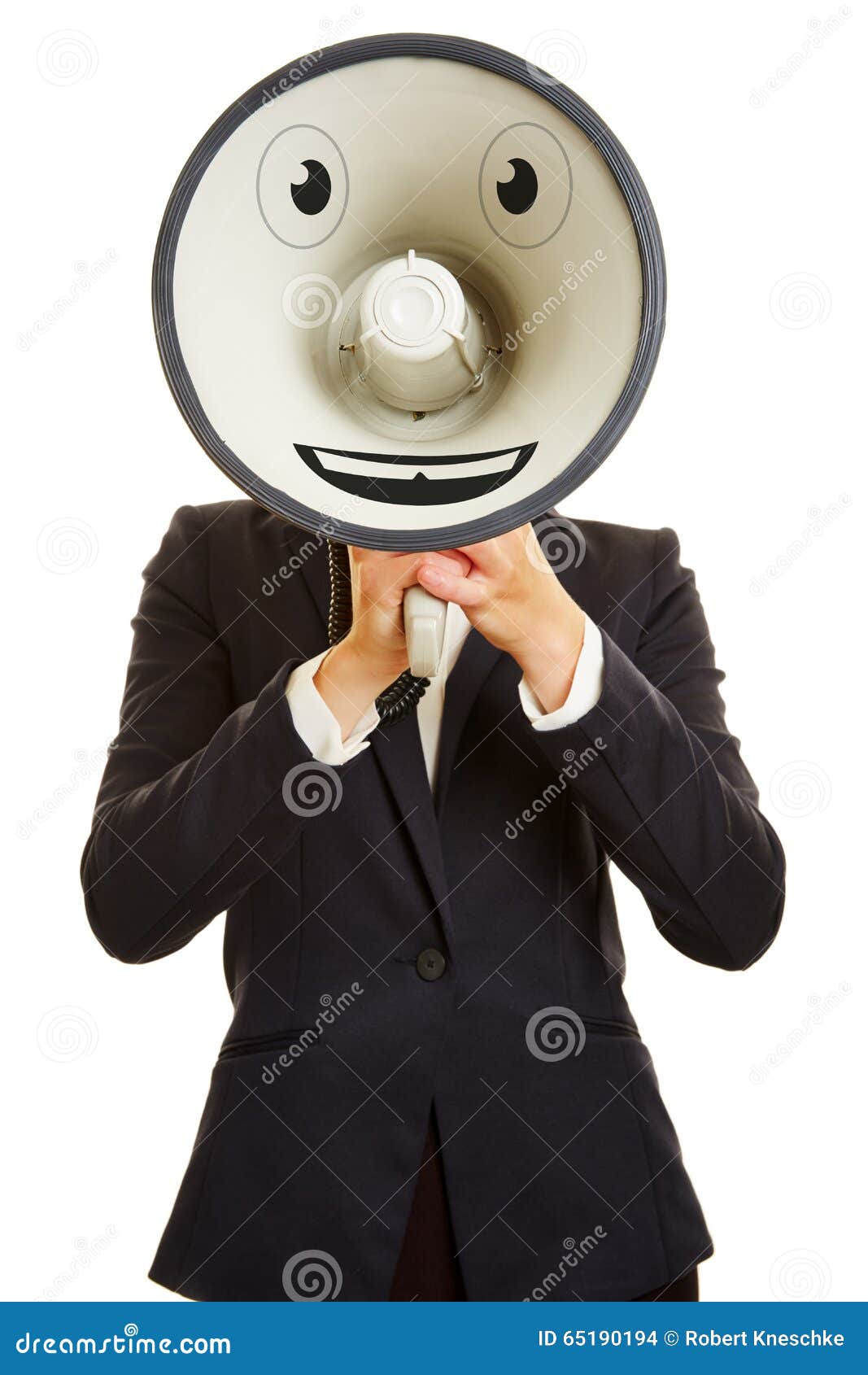 Smiley face on a megaphone stock photo. Image of call - 65190194