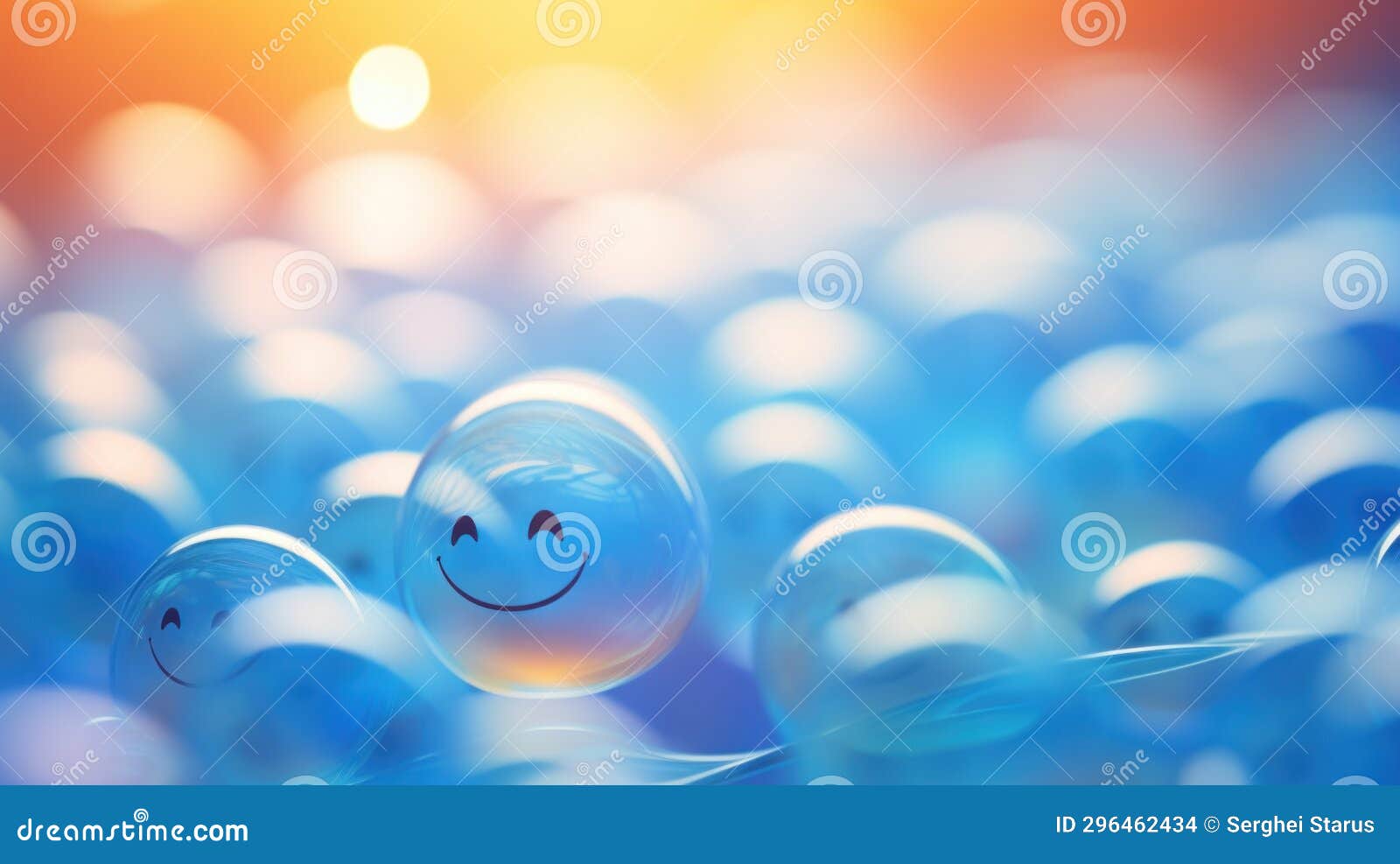 Smiley Face in the Middle of a Group of Bubbles, AI Stock Illustration ...