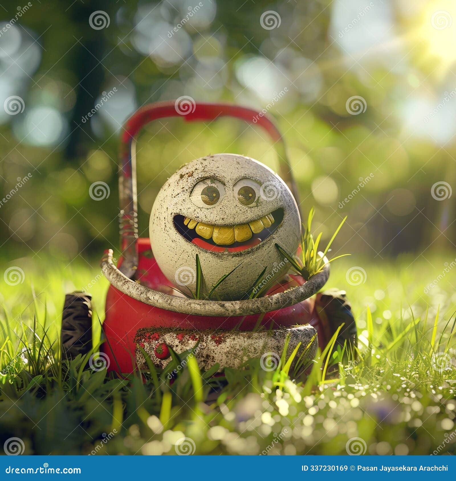 Smiley face mowing grass stock illustration. Illustration of scene ...