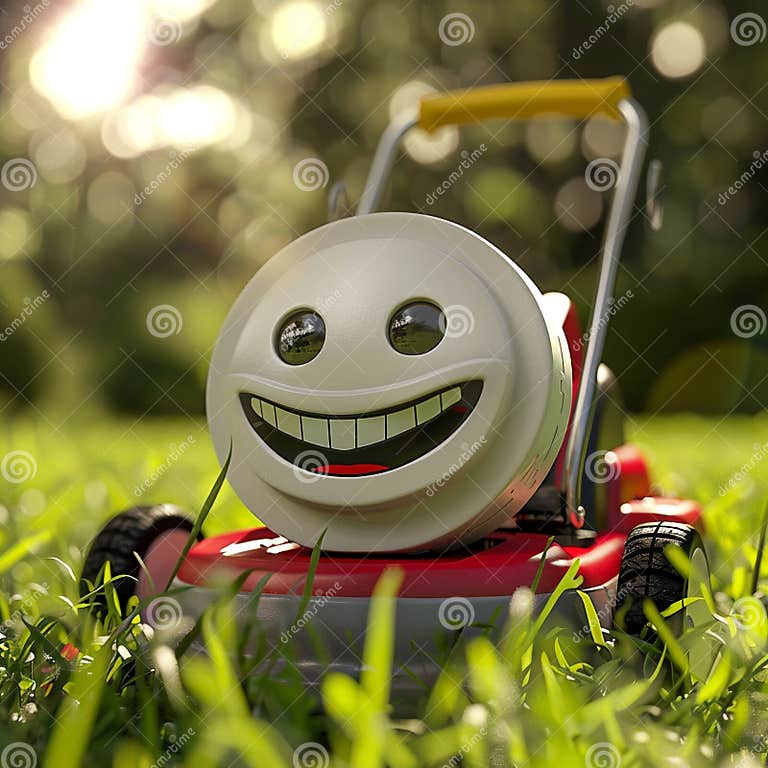 Smiley Face Mowing Grass with a Lawnmower Stock Illustration ...