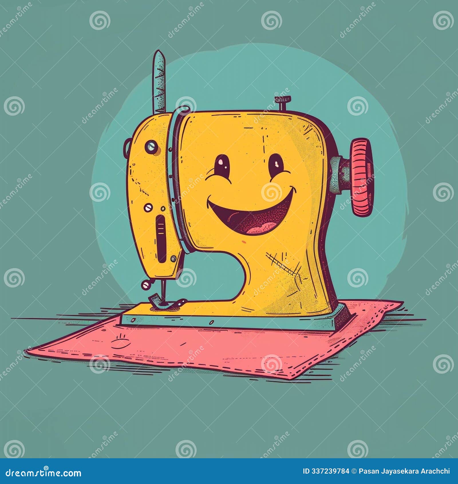 Smiley Face Operating Sewing Machine in a Tailoring Workshop Stock ...