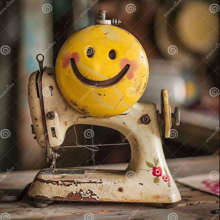 Smiley Face Operating Sewing Machine in a Tailoring Workshop Stock ...