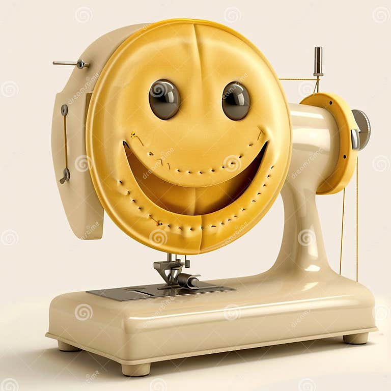 Smiley Face Operating Sewing Machine in a Tailoring Workshop Stock ...