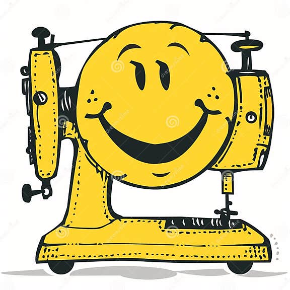 Smiley Face Operating Sewing Machine in a Tailoring Workshop Stock ...