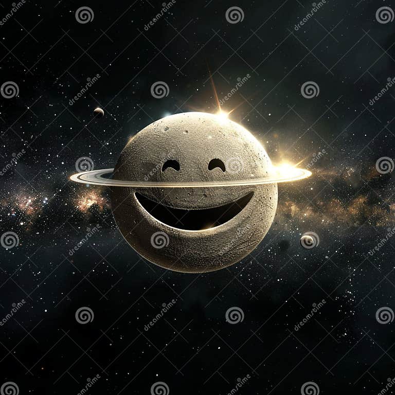 Smiley Face Orbiting a Planet in Space Stock Illustration ...