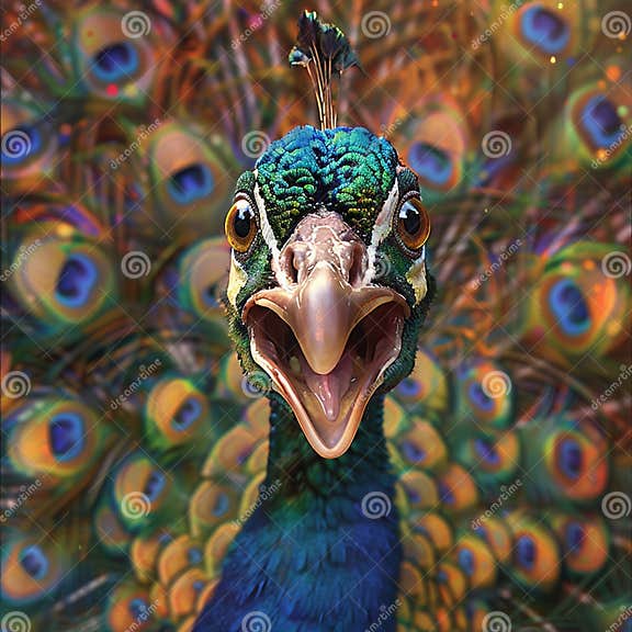 Smiley Face with Peacock Displaying Feathers Stock Illustration ...