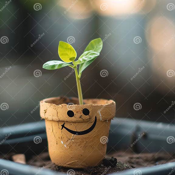 Smiley Face with a Plant Growing in a Pot Stock Illustration ...