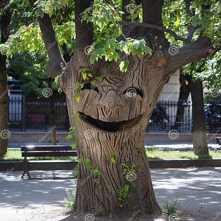 Smiley Face Providing Shade Under a Tree Stock Illustration ...