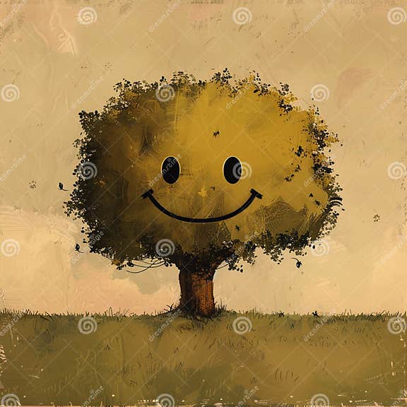 Smiley Face Providing Shade Under a Tree Stock Illustration ...