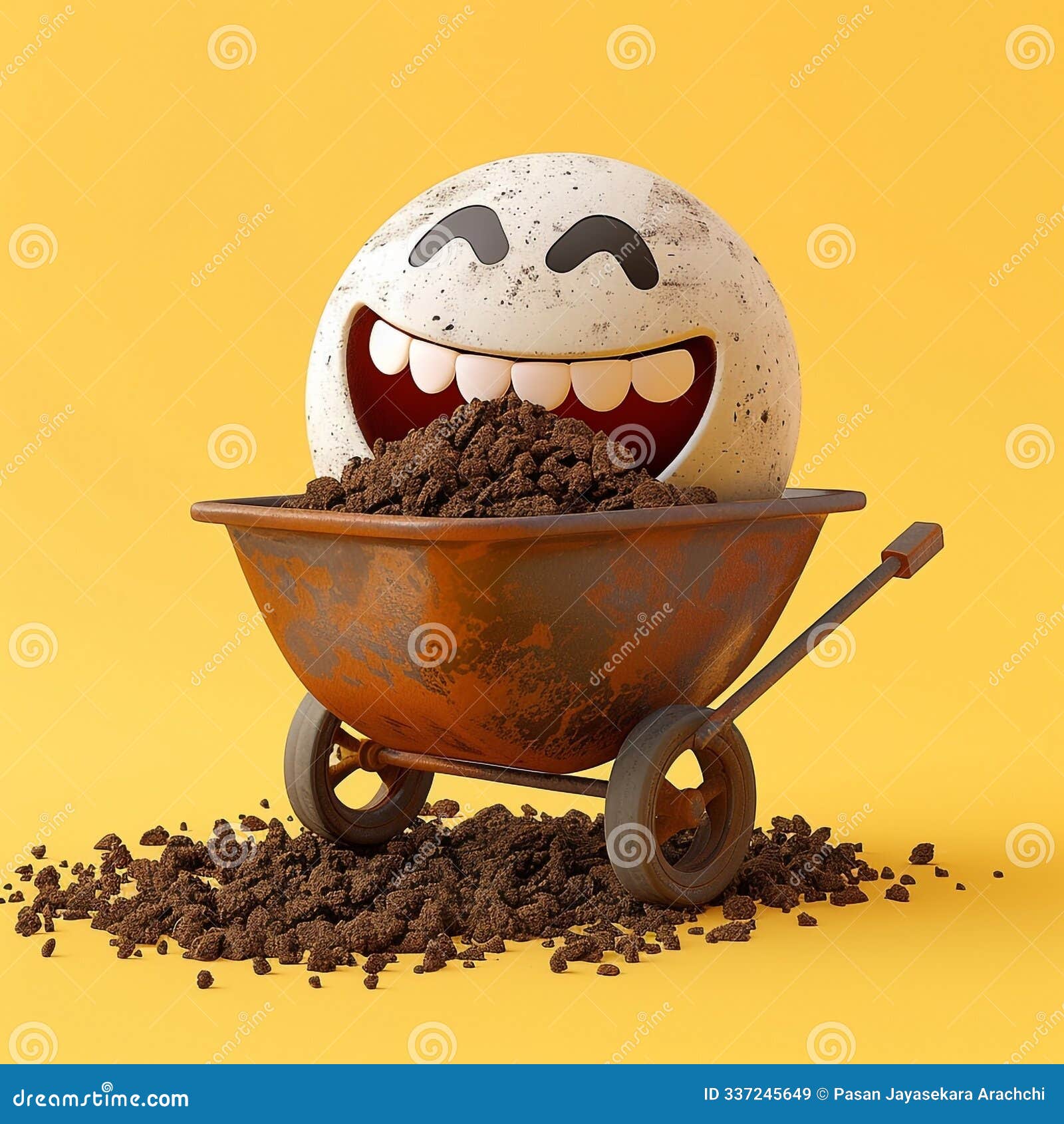Smiley Face Pushing Wheelbarrow Carrying Soil Stock Illustration ...