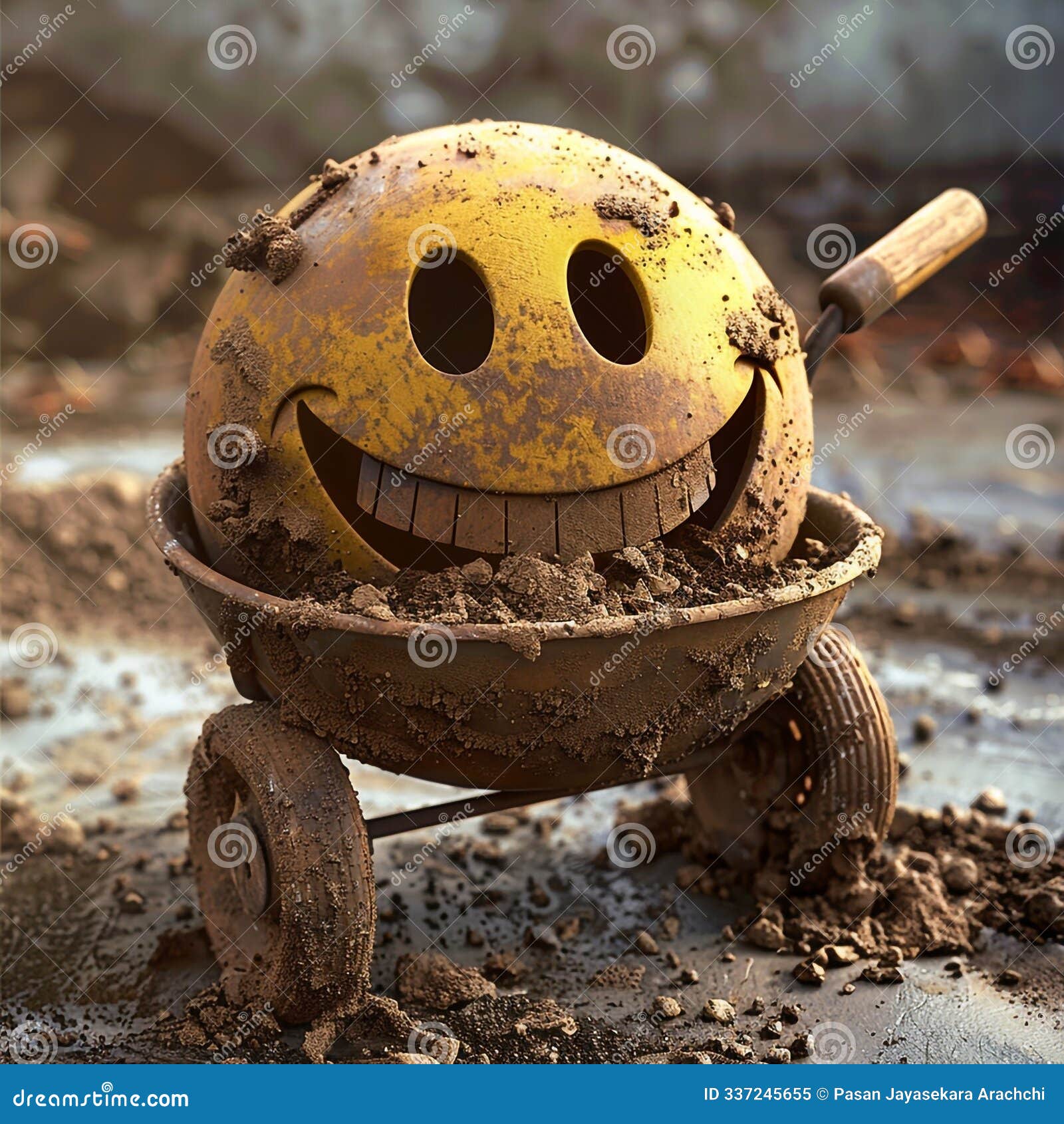 Smiley Face Pushing Wheelbarrow Carrying Soil Stock Illustration ...