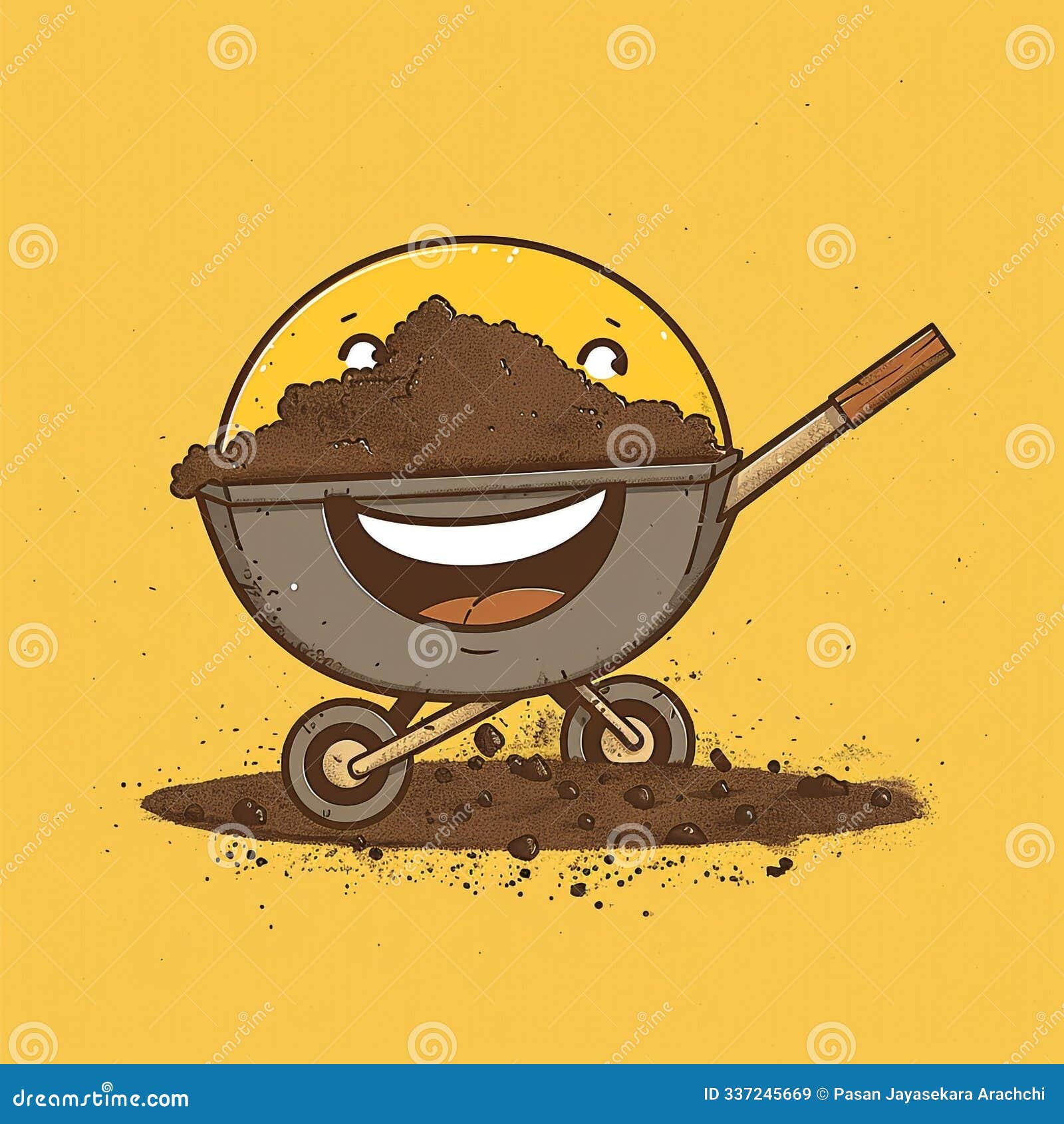 Smiley Face Pushing Wheelbarrow Carrying Soil Stock Illustration ...