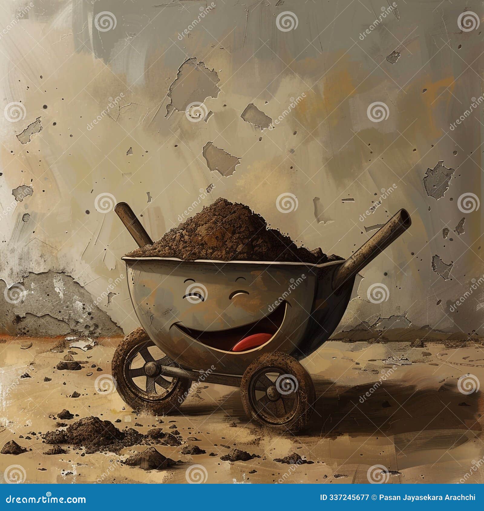 Smiley Face Pushing Wheelbarrow Carrying Soil Stock Illustration ...