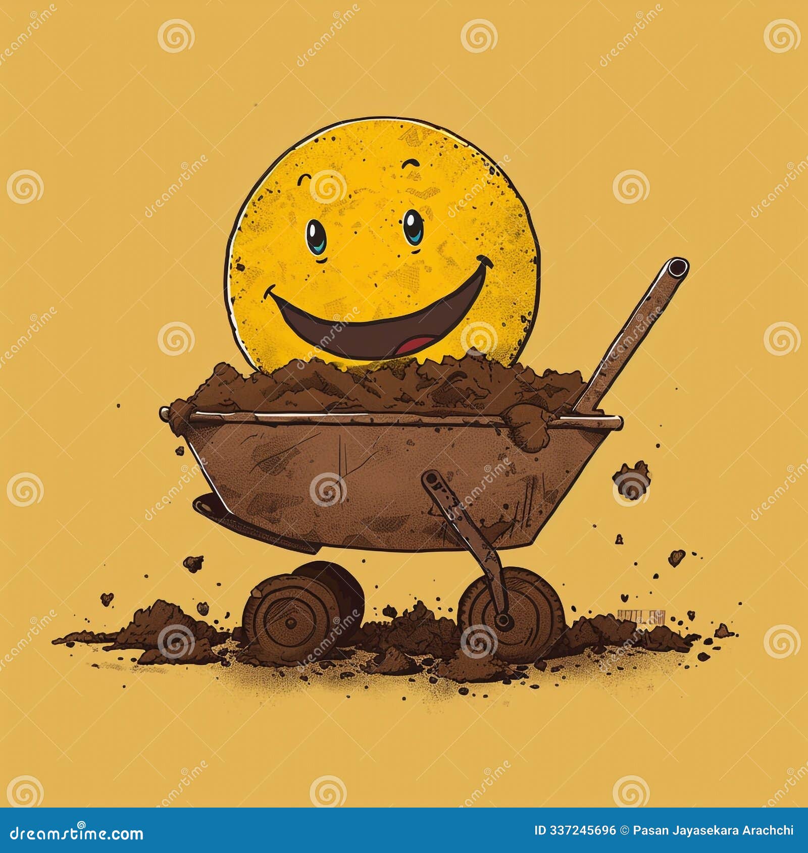 Smiley Face Pushing Wheelbarrow Carrying Soil Stock Illustration ...