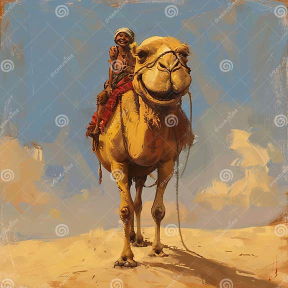 Smiley Face Riding Camel in Desert Stock Illustration - Illustration of ...