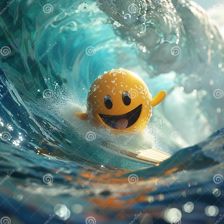 Smiley Face Riding Surfboard on Wave Stock Illustration - Illustration ...