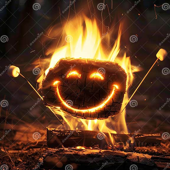 Smiley Face Roasting Marshmallows by a Campfire Stock Illustration ...