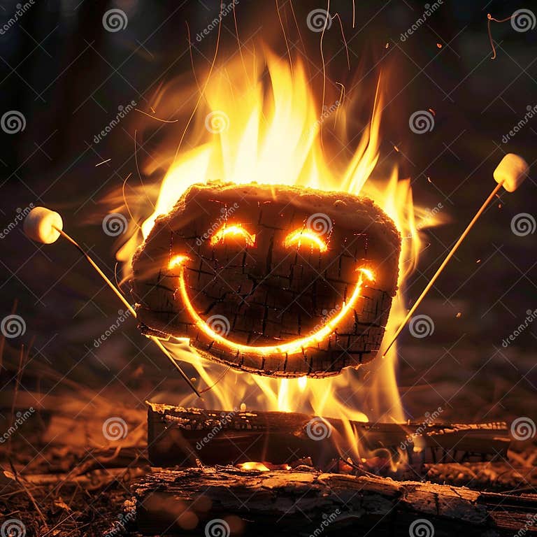 Smiley Face Roasting Marshmallows by a Campfire Stock Illustration ...