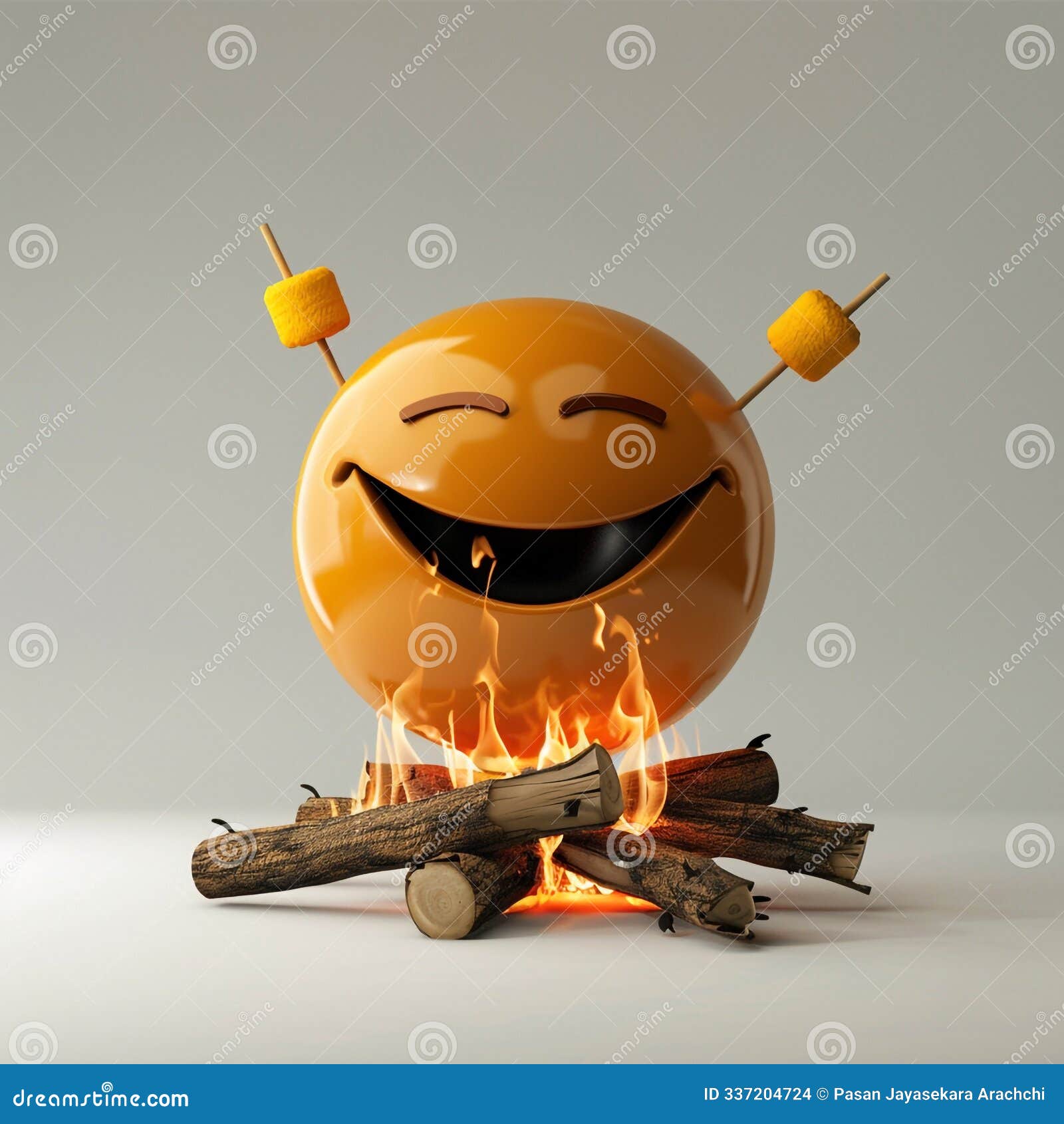 Smiley Face Roasting Marshmallows by a Campfire Stock Illustration ...
