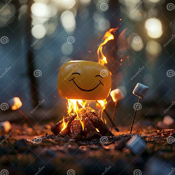Smiley Face Roasting Marshmallows by a Campfire Stock Illustration ...