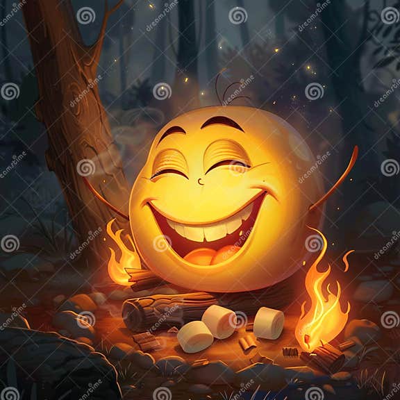 Smiley Face Roasting Marshmallows by a Campfire Stock Illustration ...