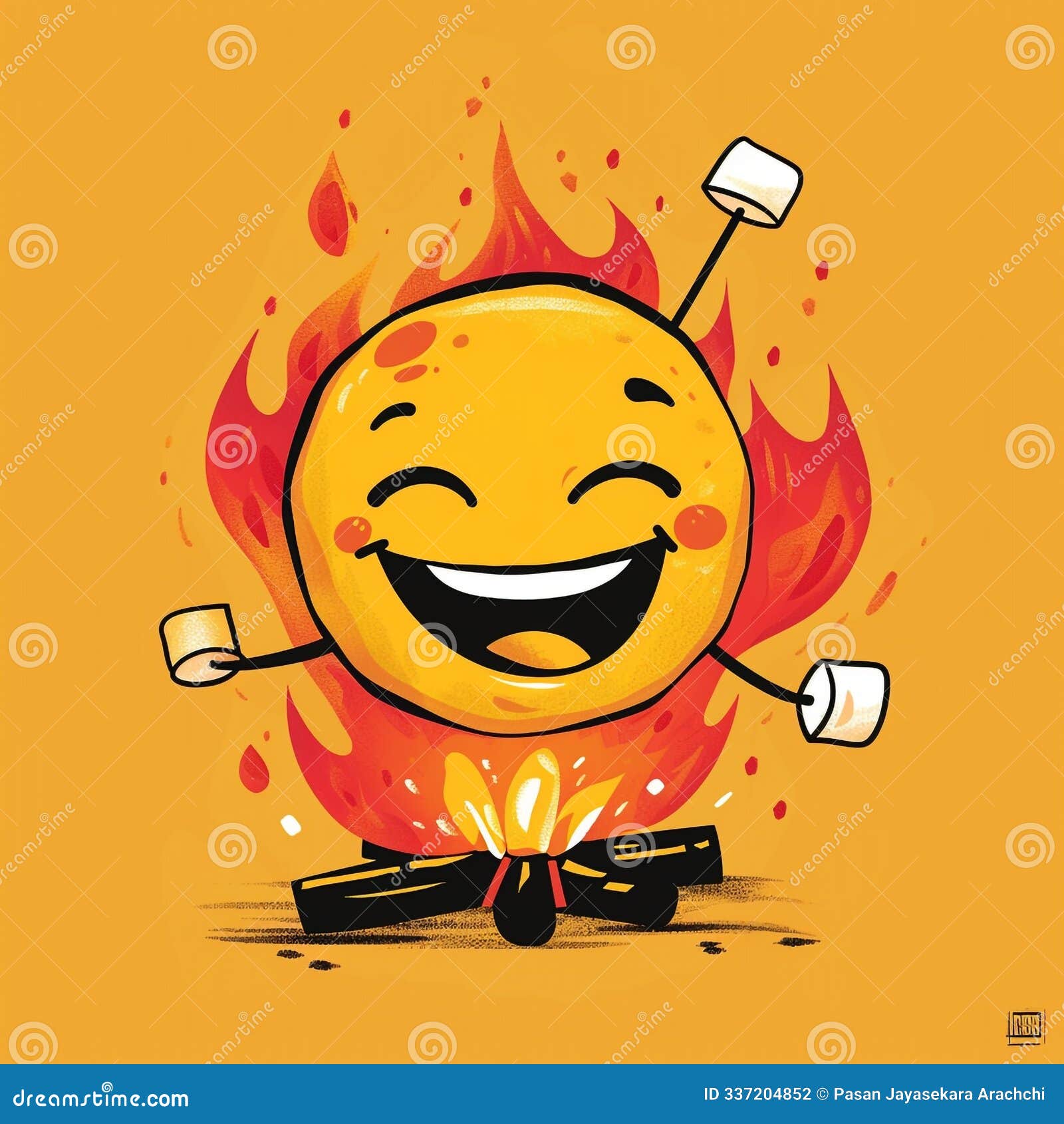 Smiley Face Roasting Marshmallows by a Campfire Stock Illustration ...