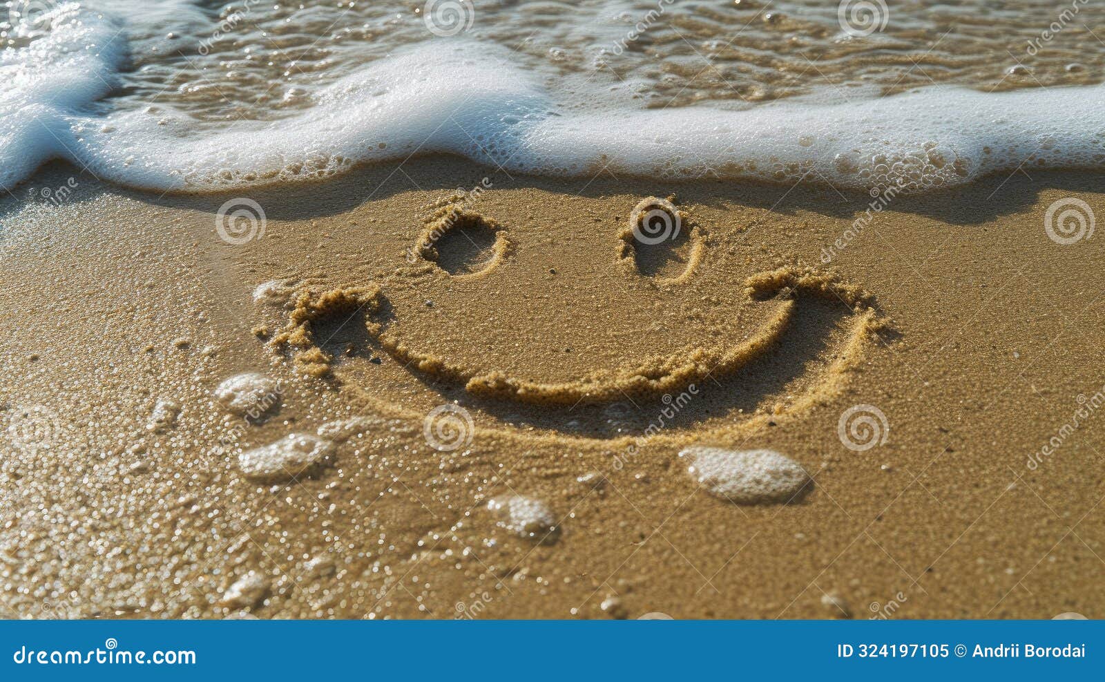 Smiley Face in Sand by Ocean. Stock Illustration - Illustration of ...