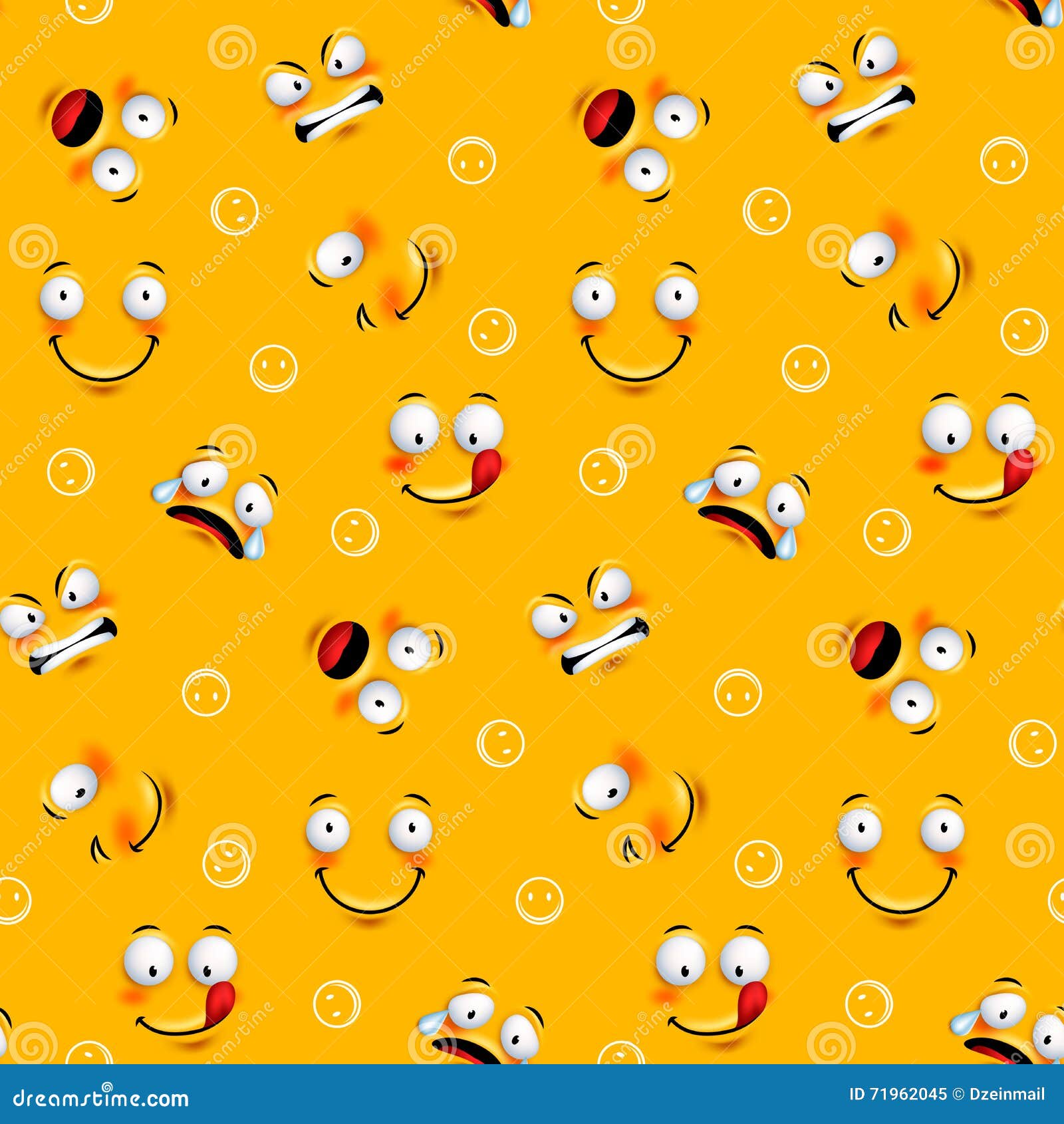 Smiley Face Seamless Pattern with Funny Facial Expressions Stock Vector ...