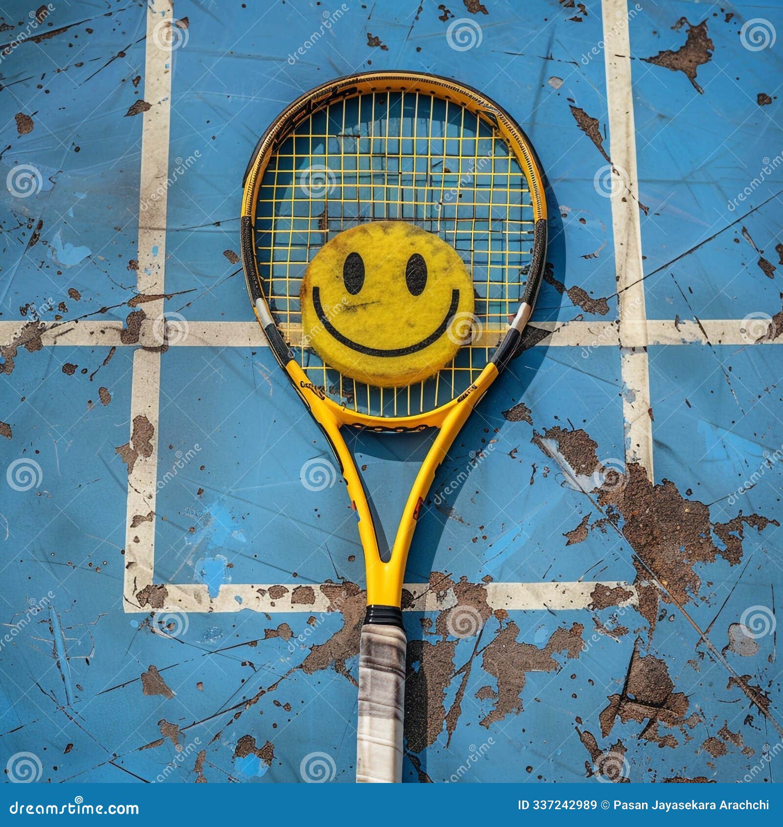 Smiley Face Serving on a Tennis Court Stock Illustration - Illustration ...