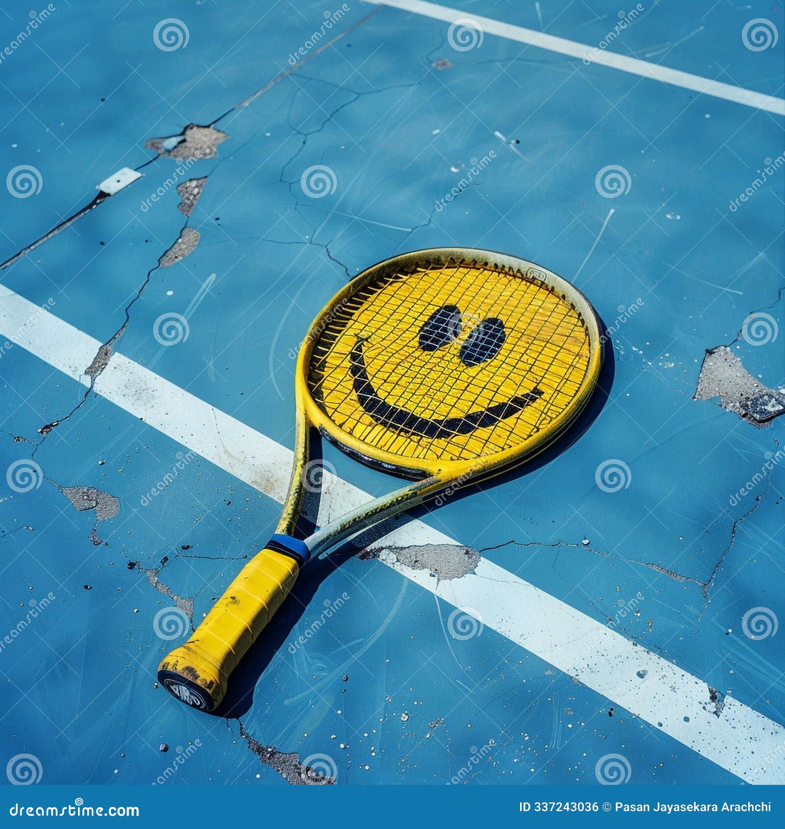 Smiley Face Serving on a Tennis Court Stock Illustration - Illustration ...