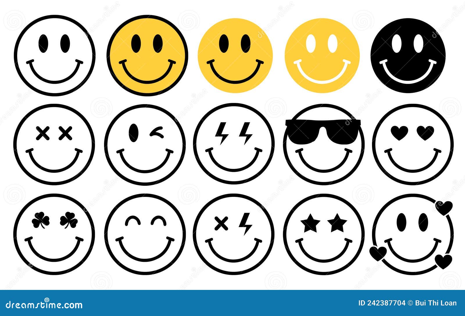 Smiley Face Vector Character Set. Smileys And Emoticons Characters Of ...