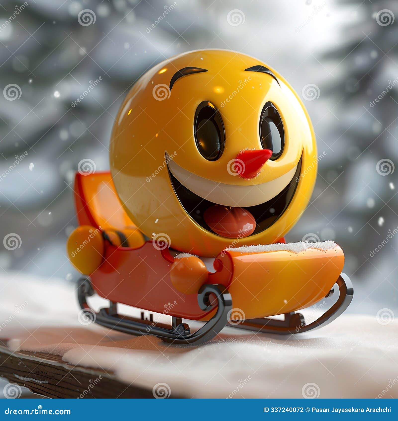 Smiley Face Sliding Down a Hill in a Sleigh Stock Illustration ...