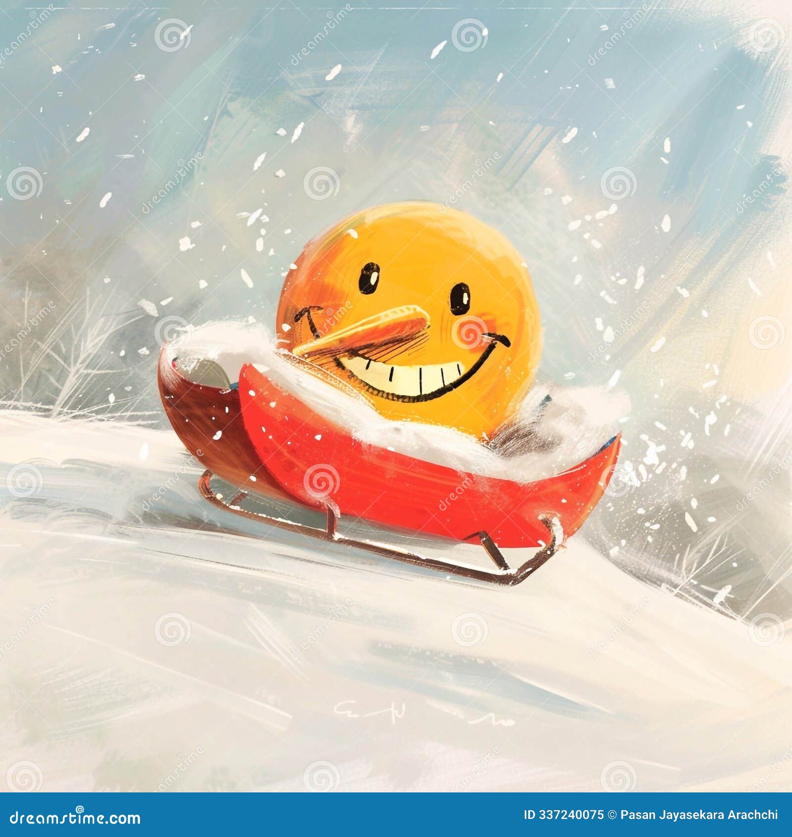 Smiley Face Sliding Down a Hill in a Sleigh Stock Illustration ...