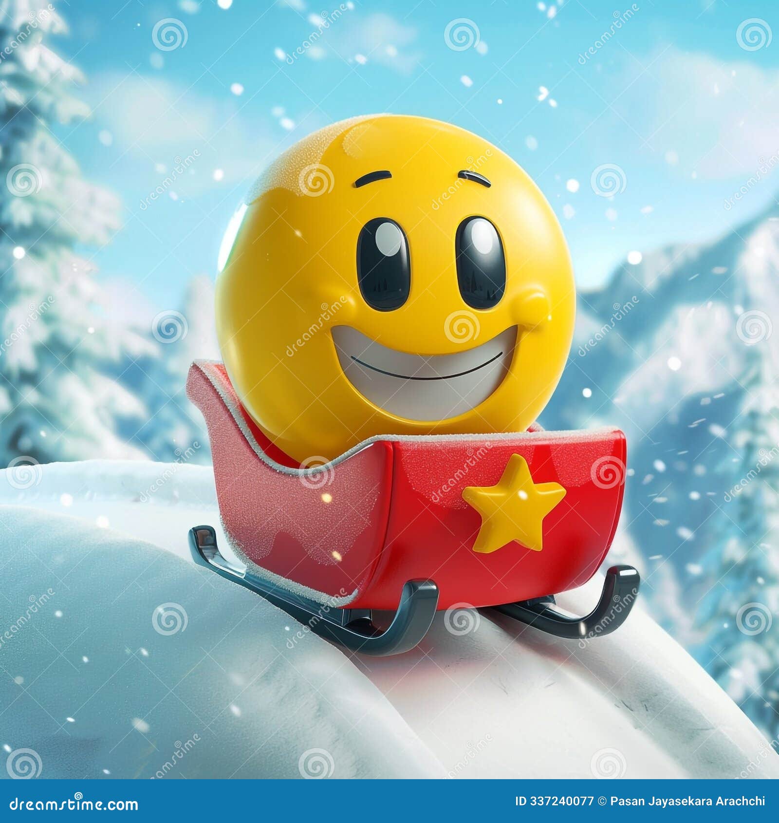 Smiley Face Sliding Down a Hill in a Sleigh Stock Illustration ...