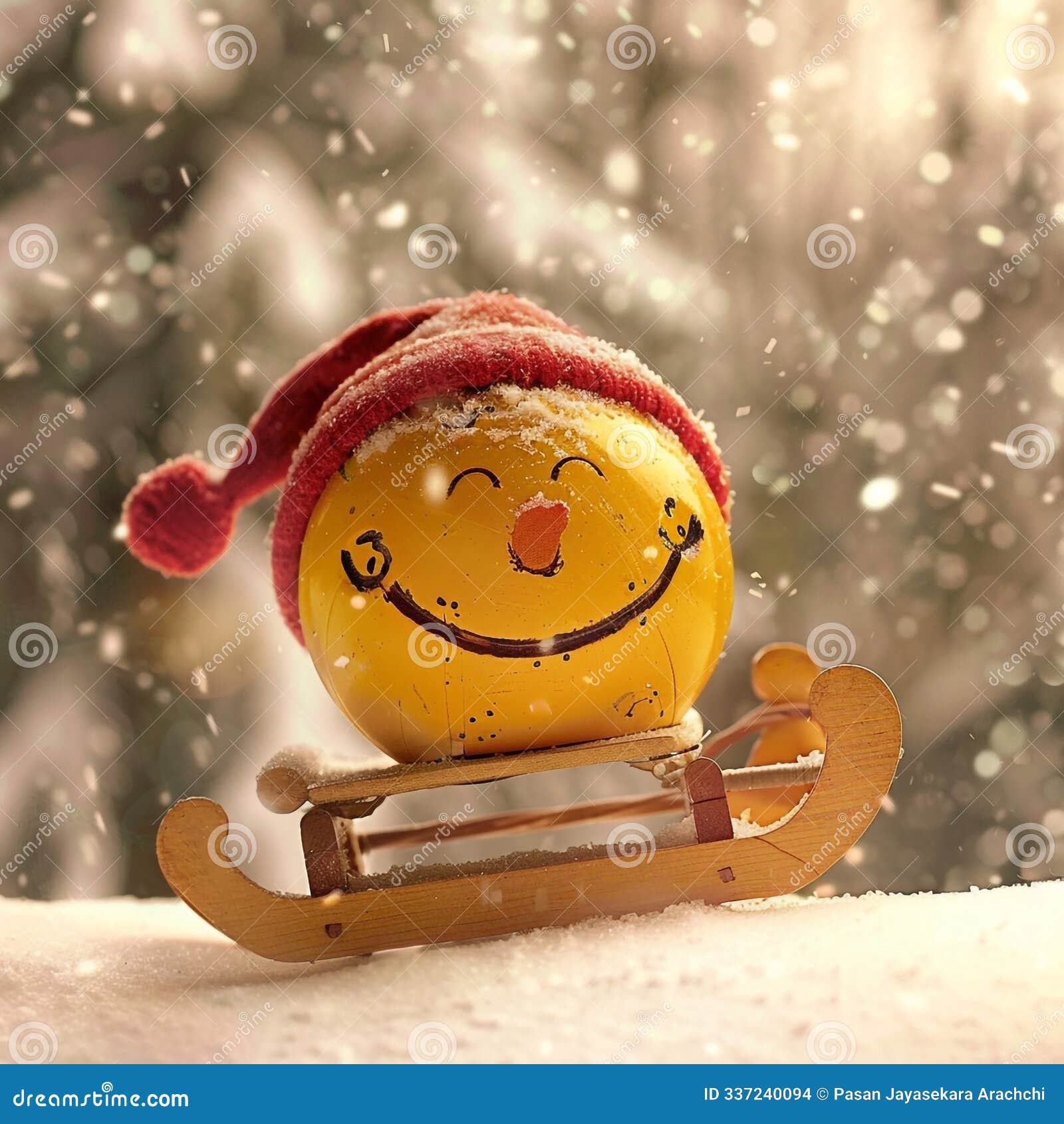 Smiley Face Sliding Down a Hill in a Sleigh Stock Illustration ...
