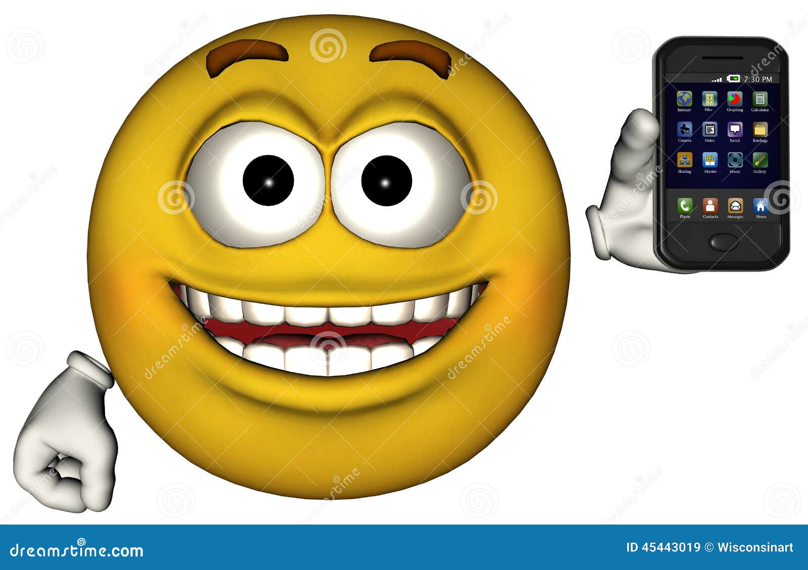 Smiley Face Smartphone Isolated Drôle Illustration Stock - Illustration ...