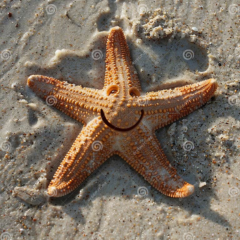 Smiley Face with Starfish on Sandy Shore Stock Illustration ...