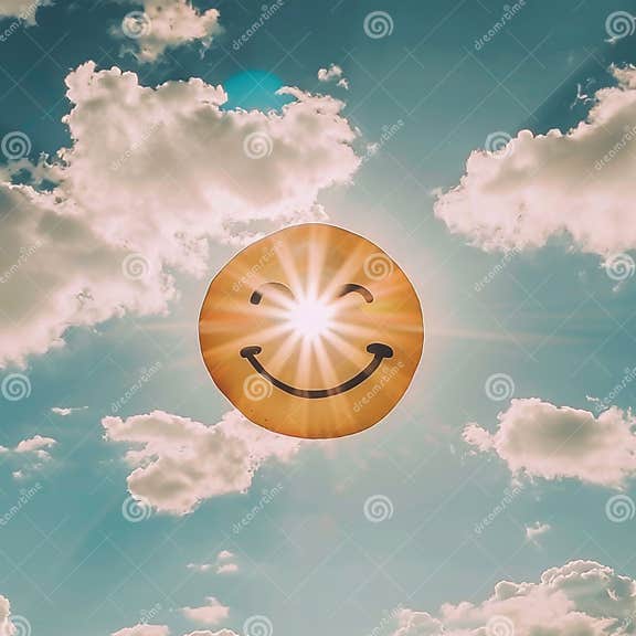 Smiley Face with Sun Shining in the Sky Stock Illustration ...