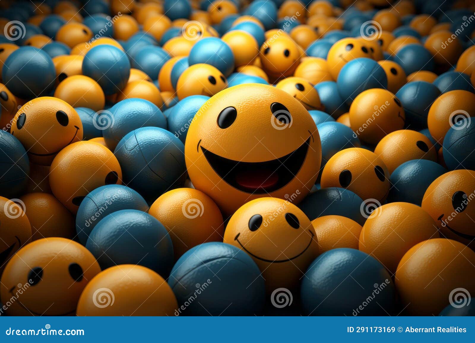 A Smiley Face Surrounded by Blue and Yellow Balls Stock Illustration ...