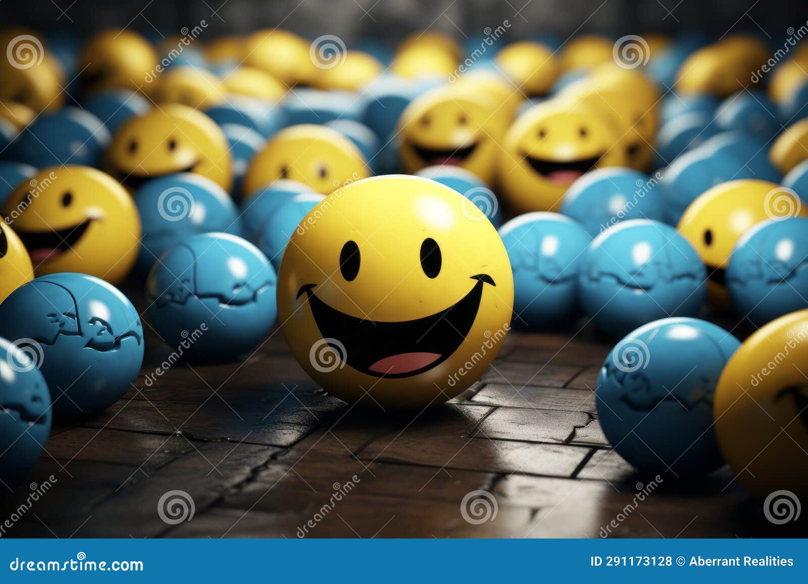 A Smiley Face is Surrounded by Many Blue Balls Stock Illustration ...