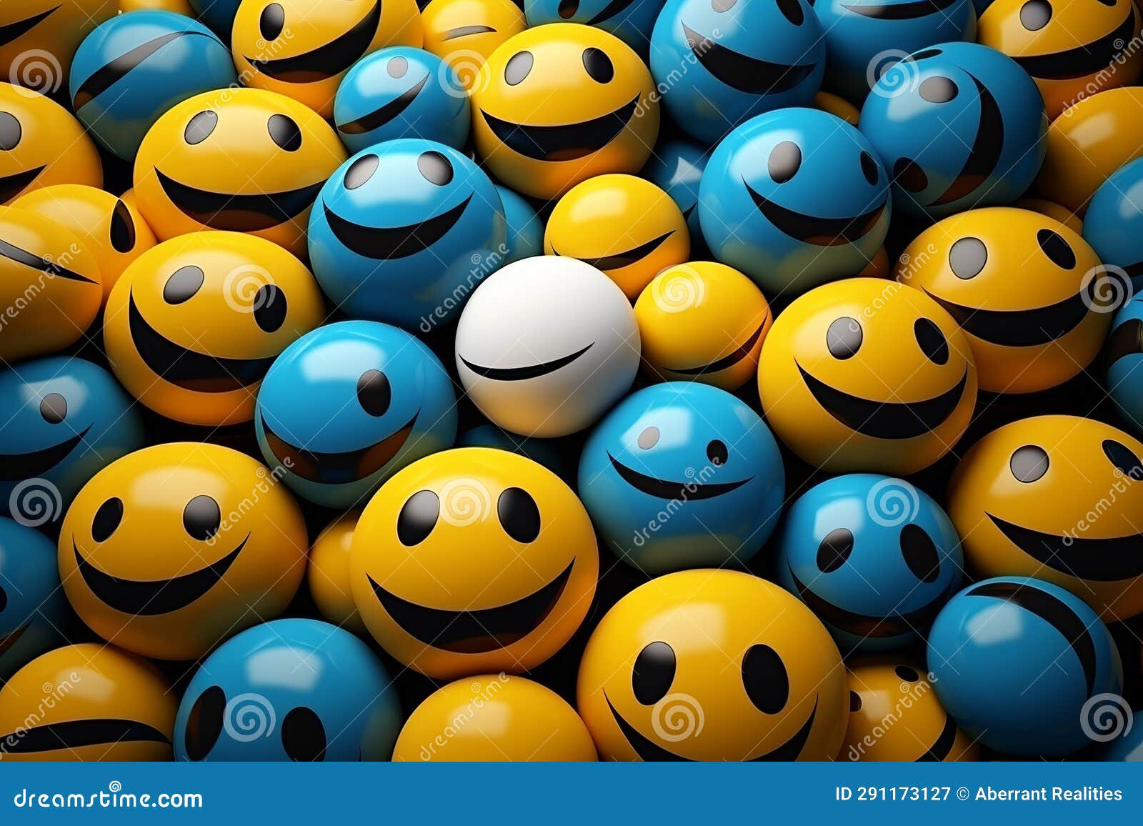 A Smiley Face is Surrounded by Many Blue and Yellow Smiley Faces Stock ...