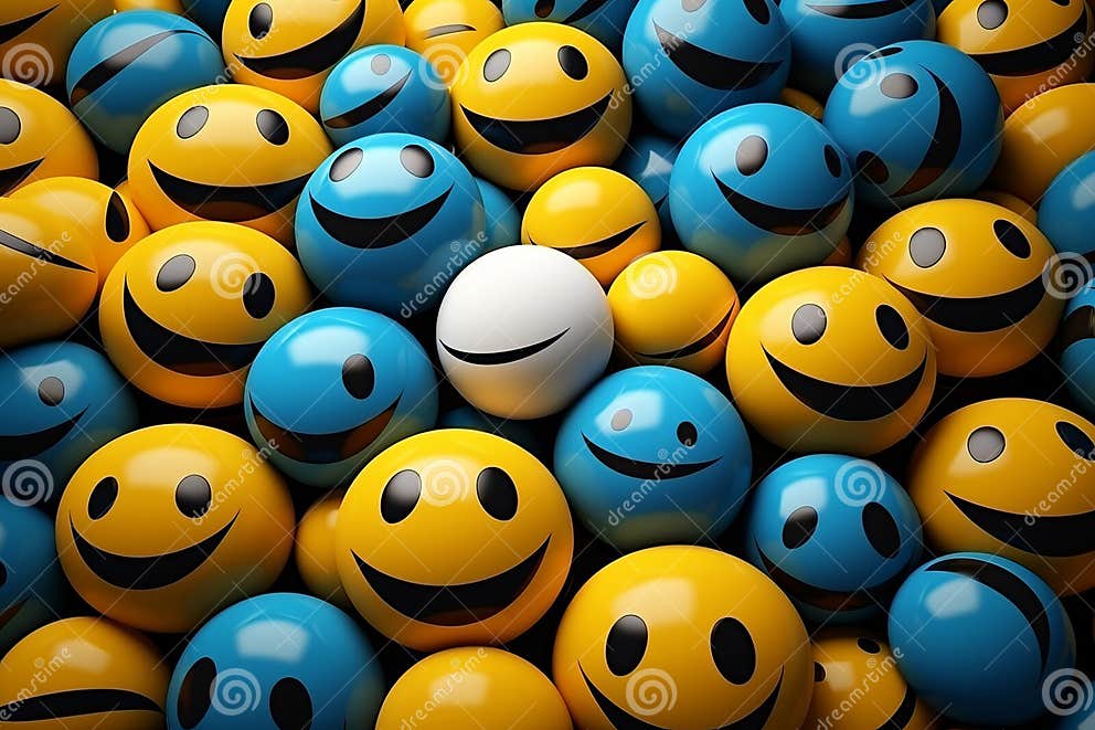 A Smiley Face is Surrounded by Many Blue and Yellow Smiley Faces Stock ...