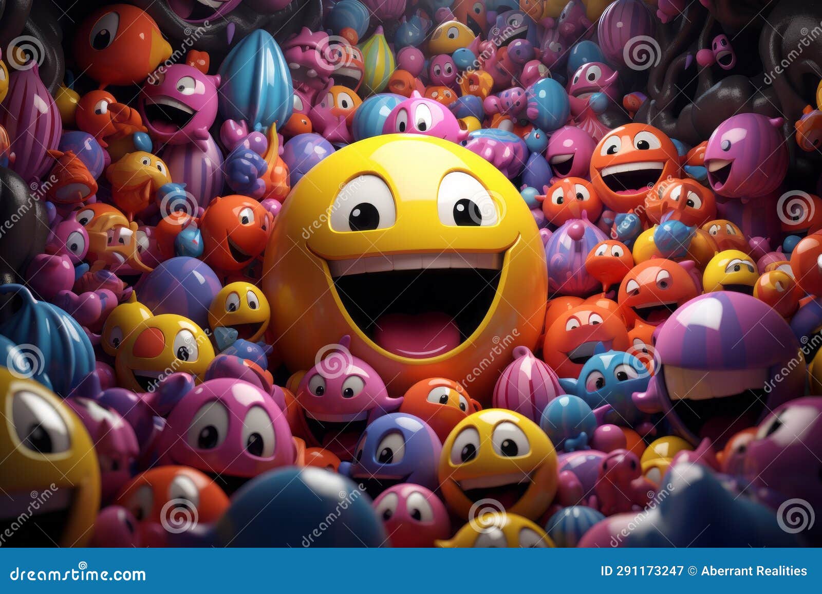 A Smiley Face Surrounded by Many Colorful Objects Stock Illustration ...