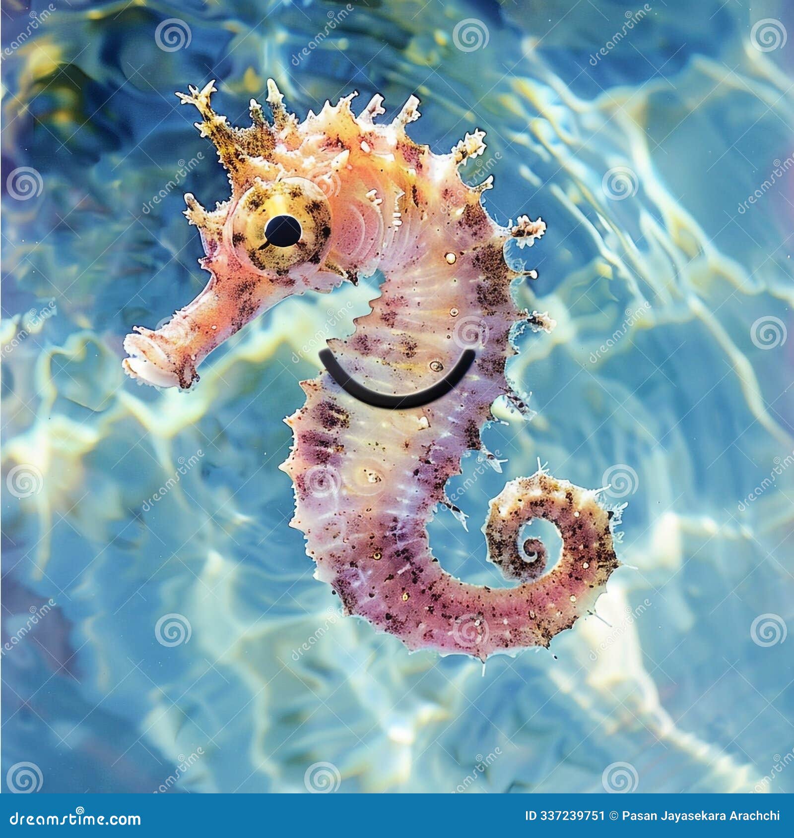 Smiley Face Swimming with Seahorse in Ocean Currents Stock Illustration ...