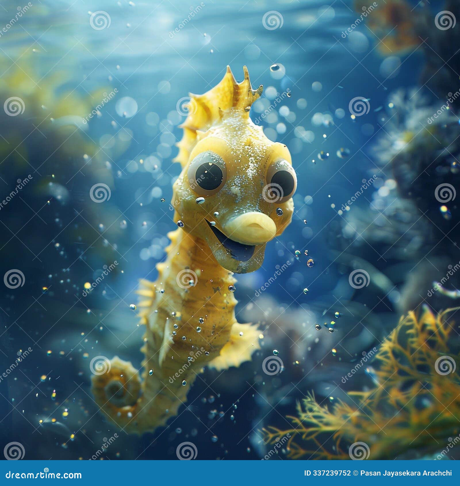 Smiley Face Swimming with Seahorse in Ocean Currents Stock Illustration ...