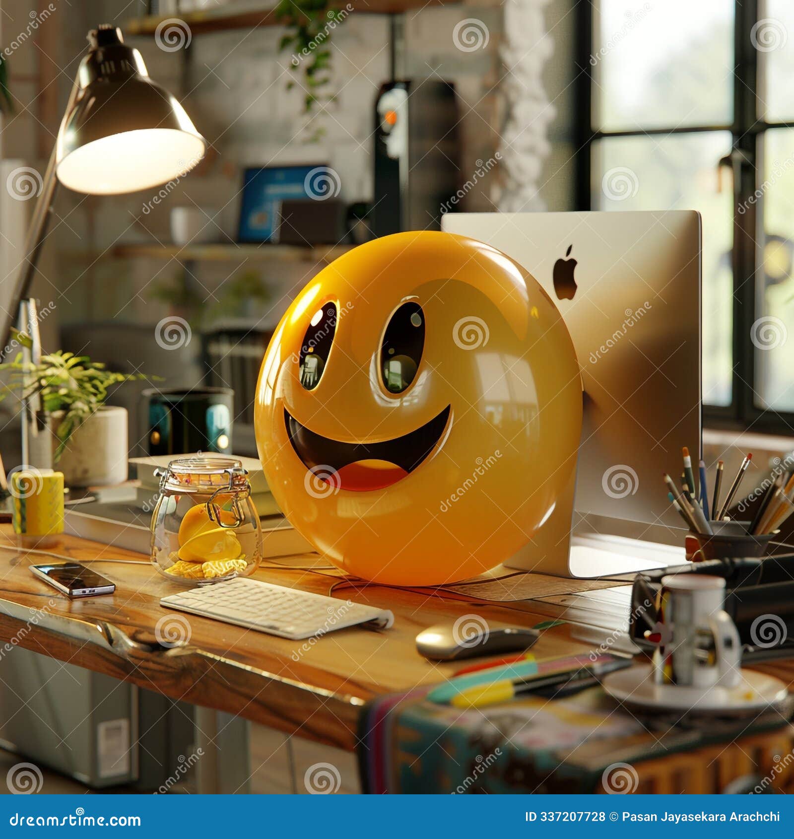 Smiley Face Using a Computer Working on a Project Stock Illustration ...