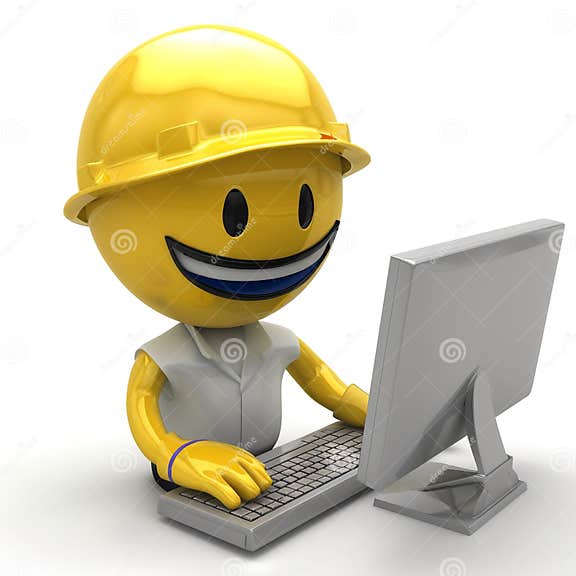 Smiley Face Using a Computer Working on a Project Stock Illustration ...